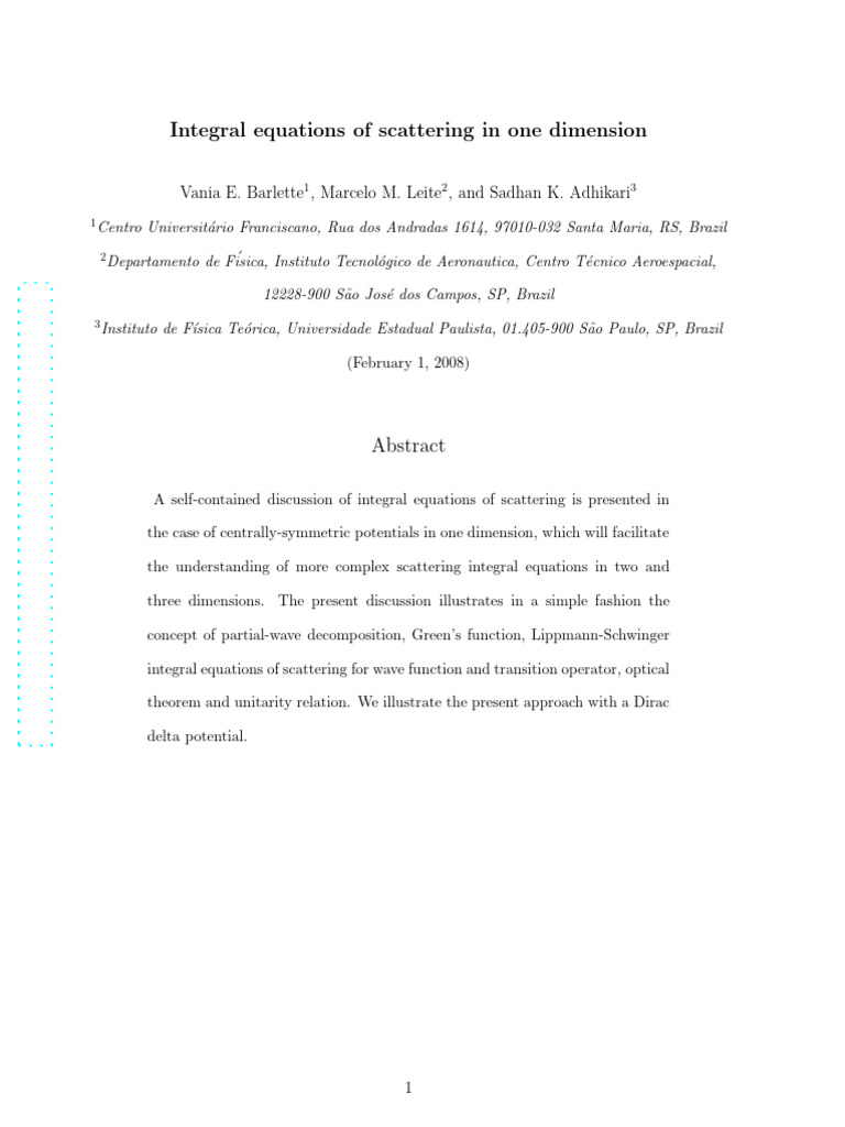 Integral Eq 1D Scattering | PDF | Wave Function | Green's Function