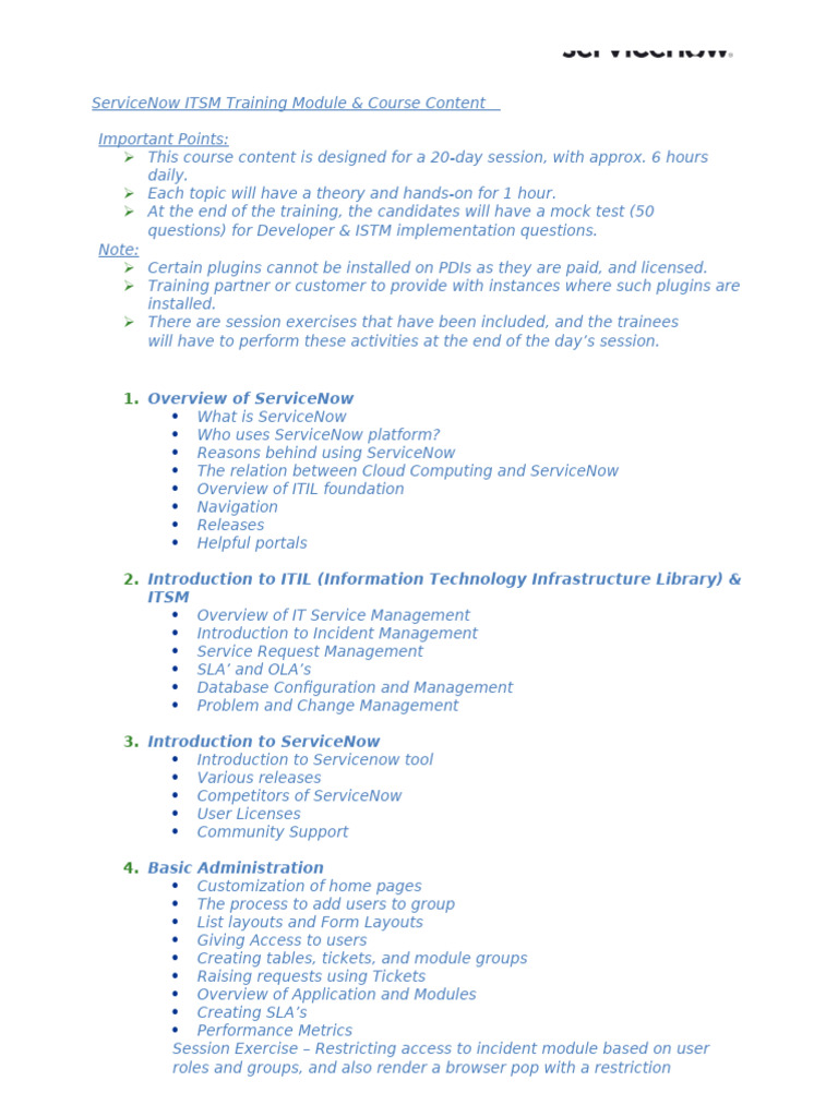 ServiceNow ITSM Course Content | PDF | Service Level Agreement | Computing