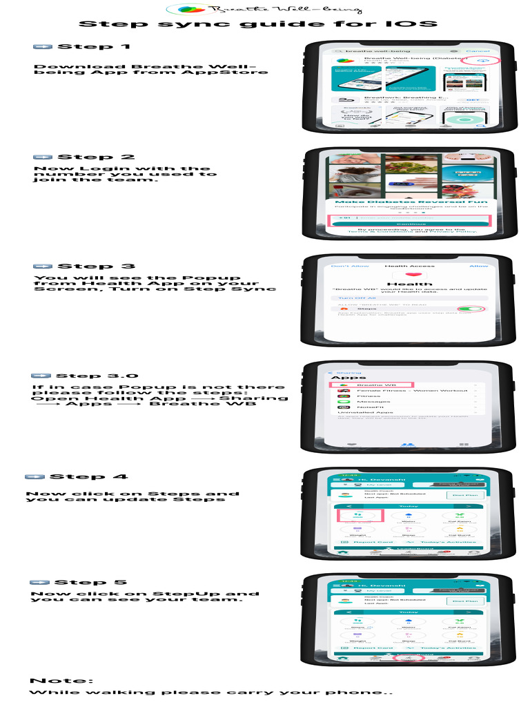 Step Sync Guide For IOS - Breathe Well Being App | PDF