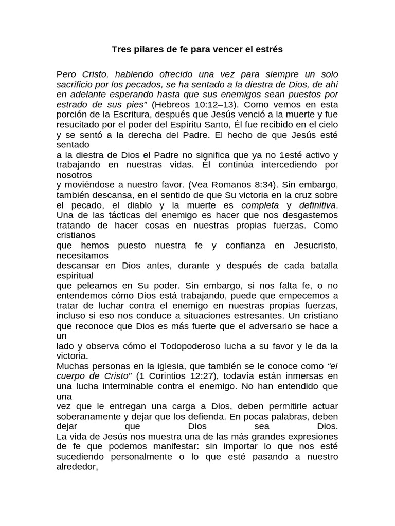 Tres pilares de fe para vencer el estrés | PDF | Cristo (título ...