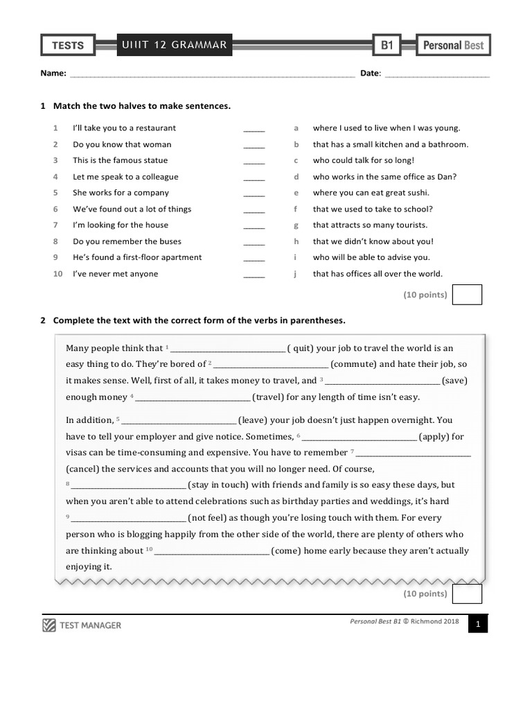 B1 Grammar Exercises for Students | PDF | Linguistics | Grammar