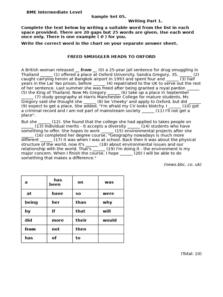05 BME Intermediate Level - Writing Part 1. - Freed Smuggler Heads To ...