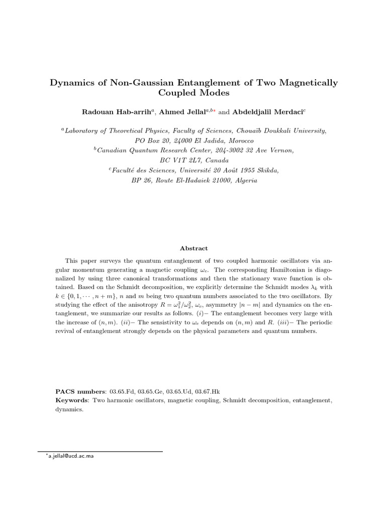 Ent of Two Magnetically Coupled Modes | PDF | Quantum Entanglement ...