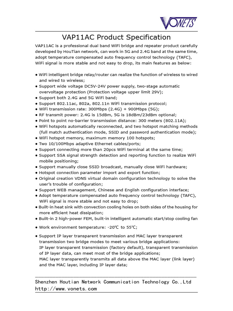 VAP11AC-Product Specification | PDF | Wi Fi | Information And ...