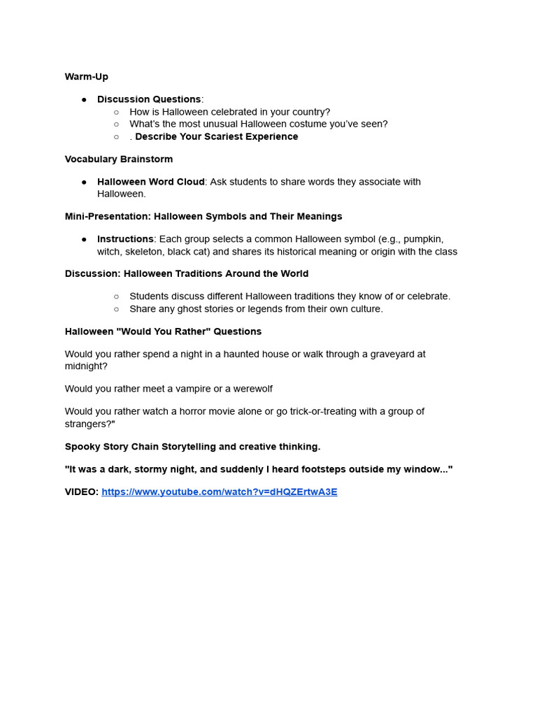 Engaging Halloween Activities and Discussions | PDF