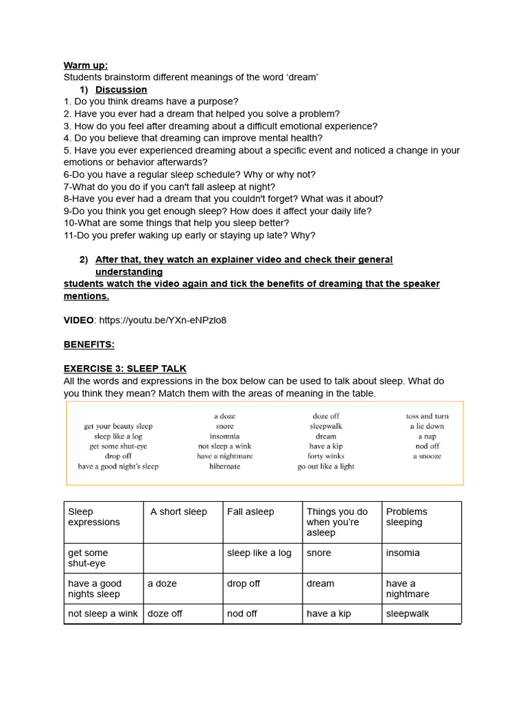 SPEAKING LESSON PLAN DREAMS | PDF | Sleep | Dream