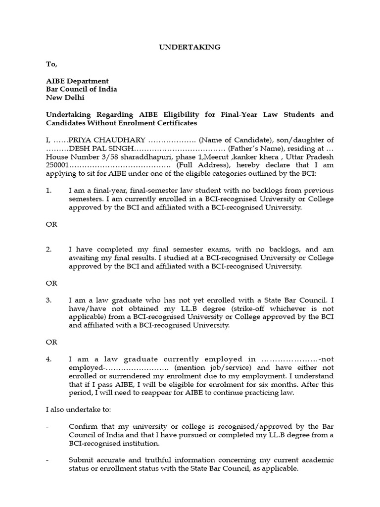 UNDERTAKING-AIBE-19 | PDF