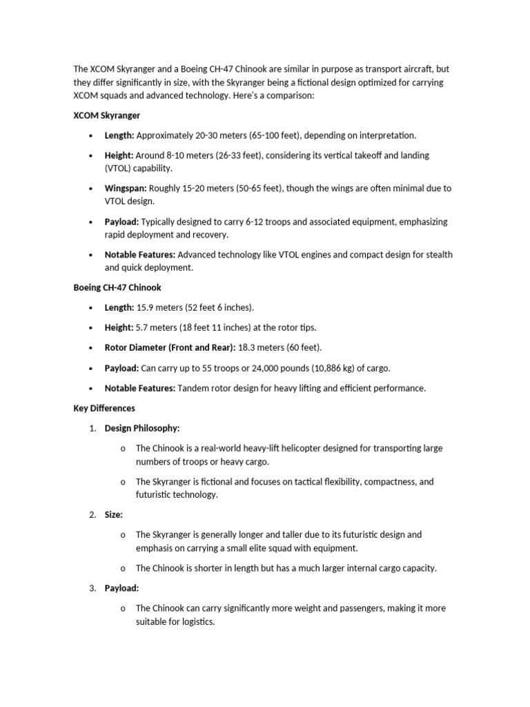 XCOM Skyranger vs. Chinook Comparison | PDF