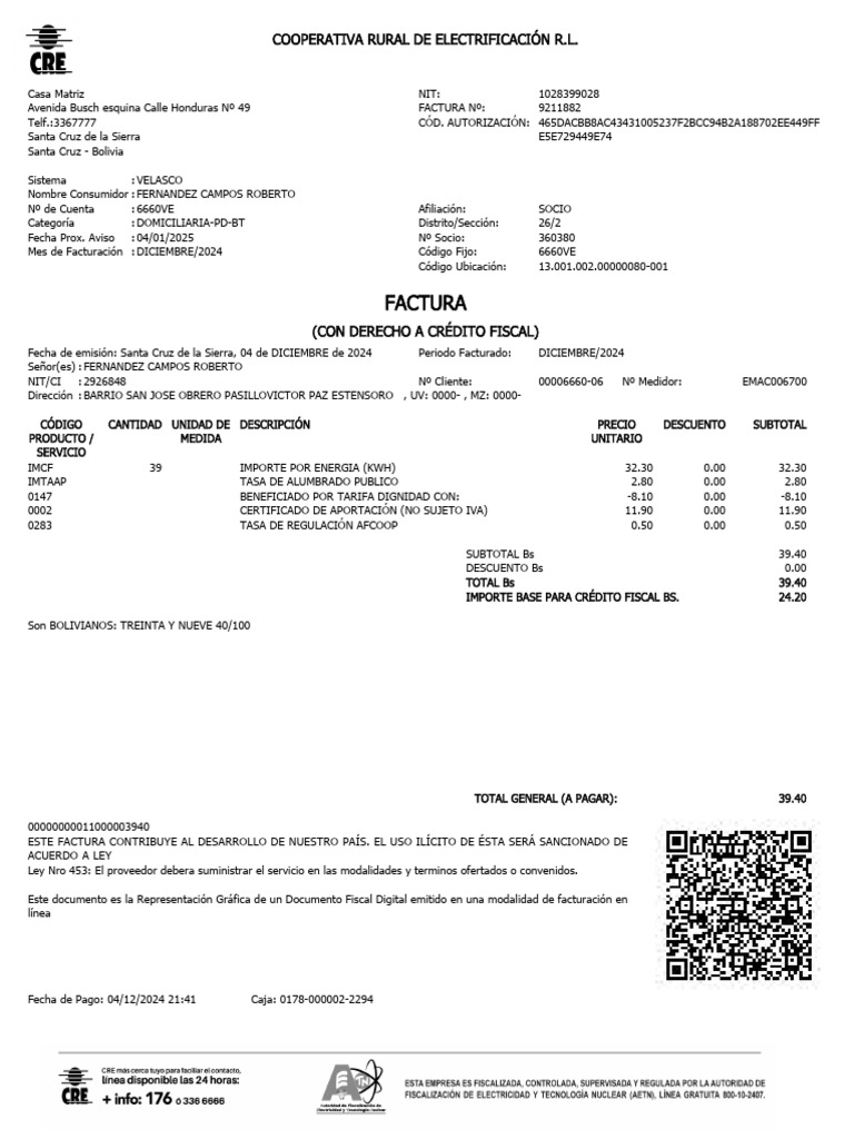 Factura CRE 6660VE | PDF | Factura | Economias