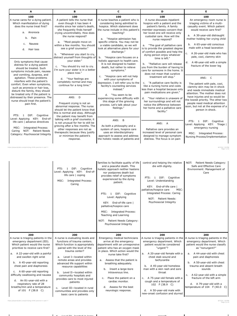 AH3 Exam 4 EMS:Burns:EOL Jeopardy .pdf | PDF | Emergency Department | Palliative Care