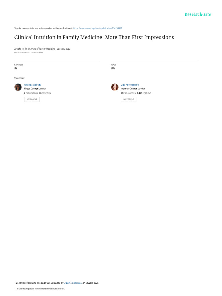 Clinical Intuition in Family Medicine More Than Fi | PDF | Intuition ...