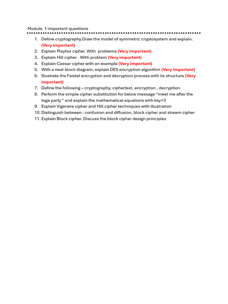 Crypto Mod 1 Important Questions | PDF