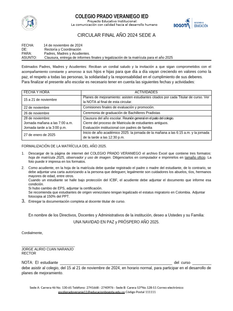 Circular Final Sede A | PDF