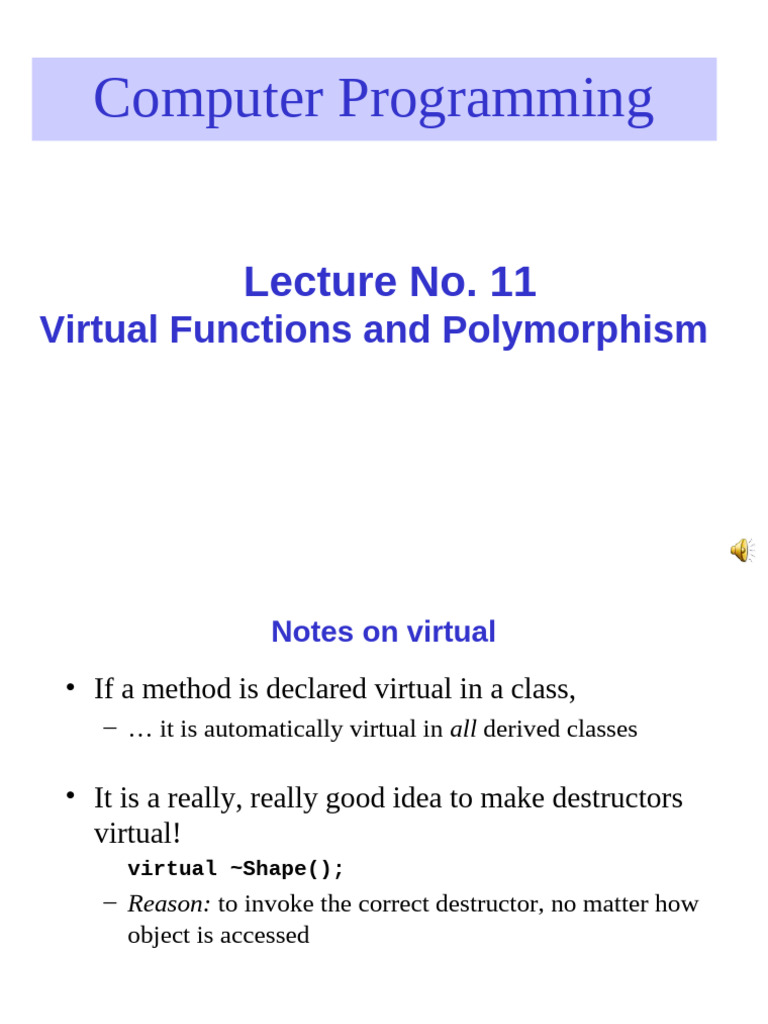 Nu Lec 11virtual Functions And Polymorphism Ii Pdf Computer Programming Computing
