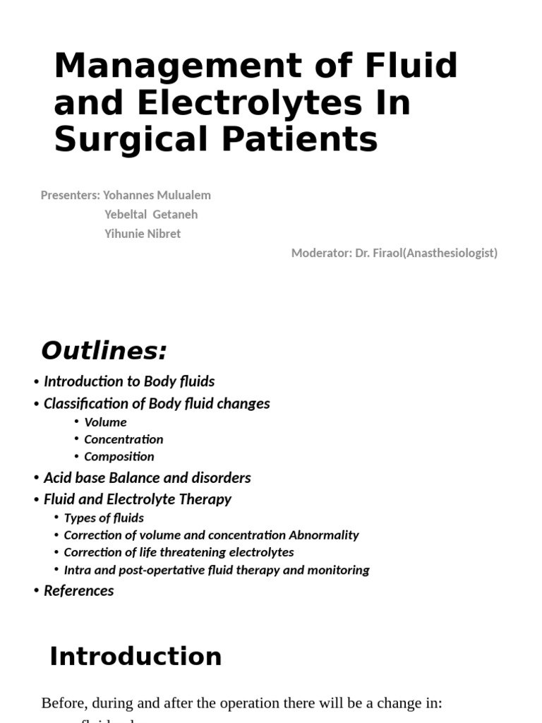 Fluid & Electrolyte Management in Surgery | PDF | Potassium | Chemistry