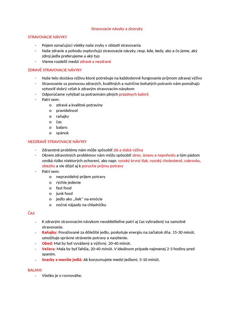 Stravovacie Nã¡vyky A Zlozvyky, Otã¡zky 2 | PDF