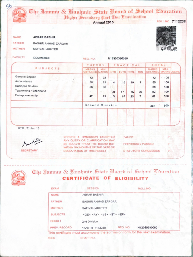 12 TH Marks Sheet | PDF