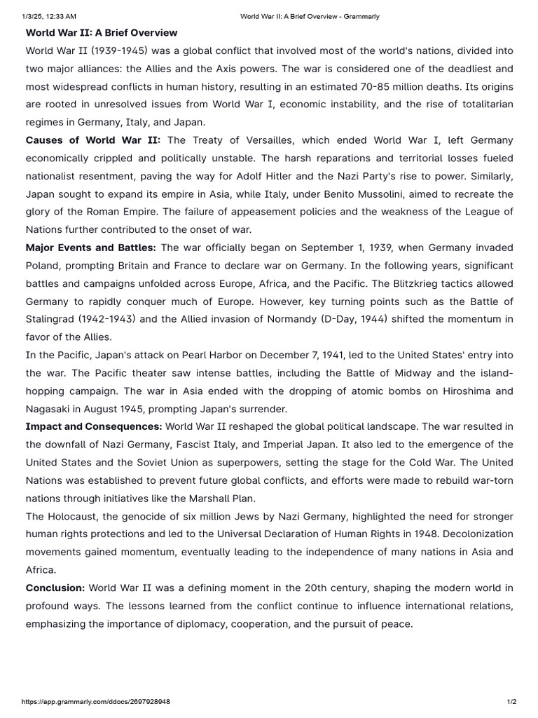 World War II: Causes, Events, Impact | PDF | World War II | Allies Of ...