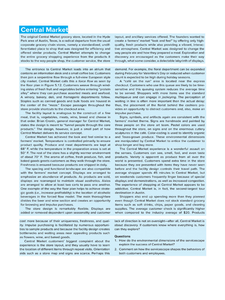 Central Market - Case Study On Service Scape | PDF