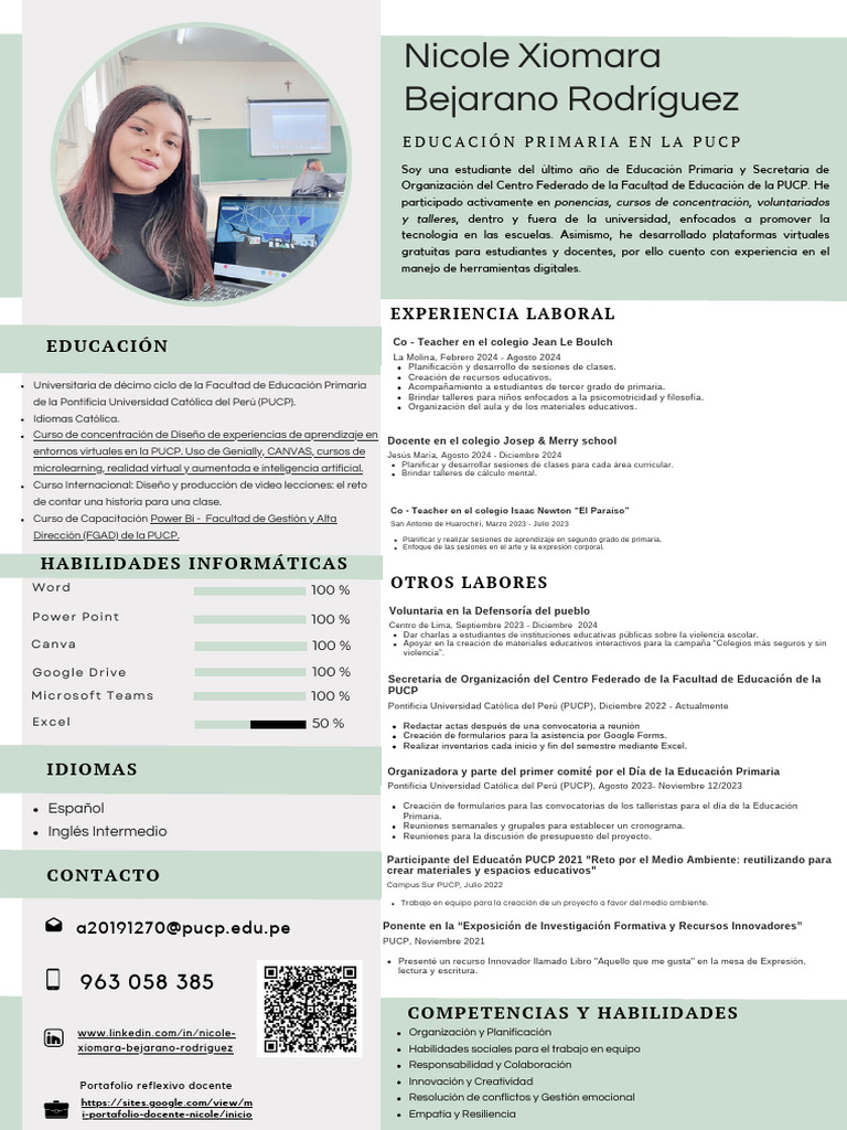 CV - Nicole Bejarano Rodriguez 2 | PDF | Educación primaria | Aprendizaje