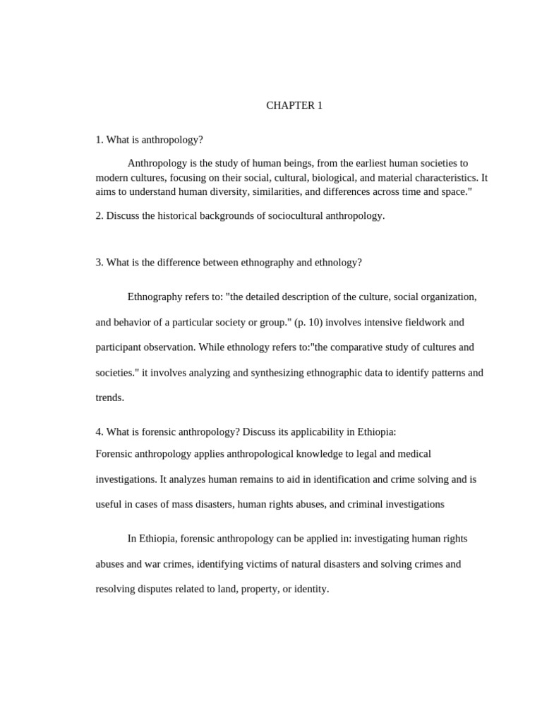 Review Questions and Answers For Cultural Anthropology | PDF ...