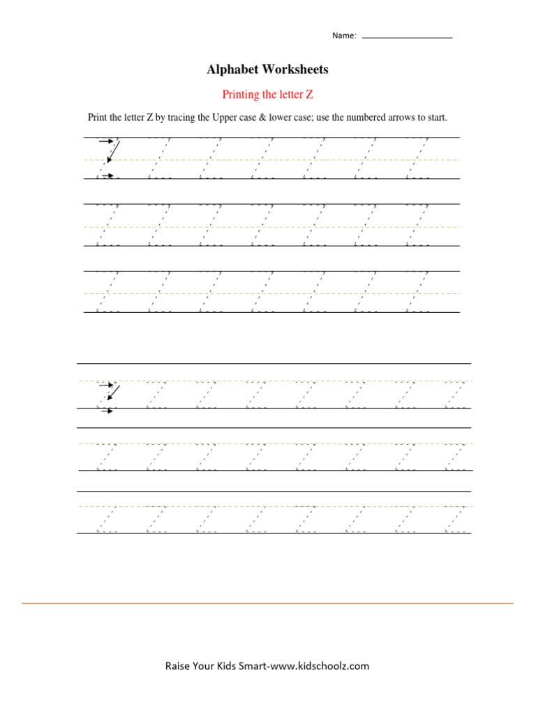 Letter Z Tracing Worksheets for Kids | PDF