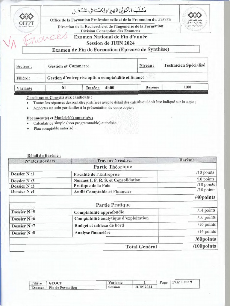 EFF 2024 V1 + Corrigé | PDF