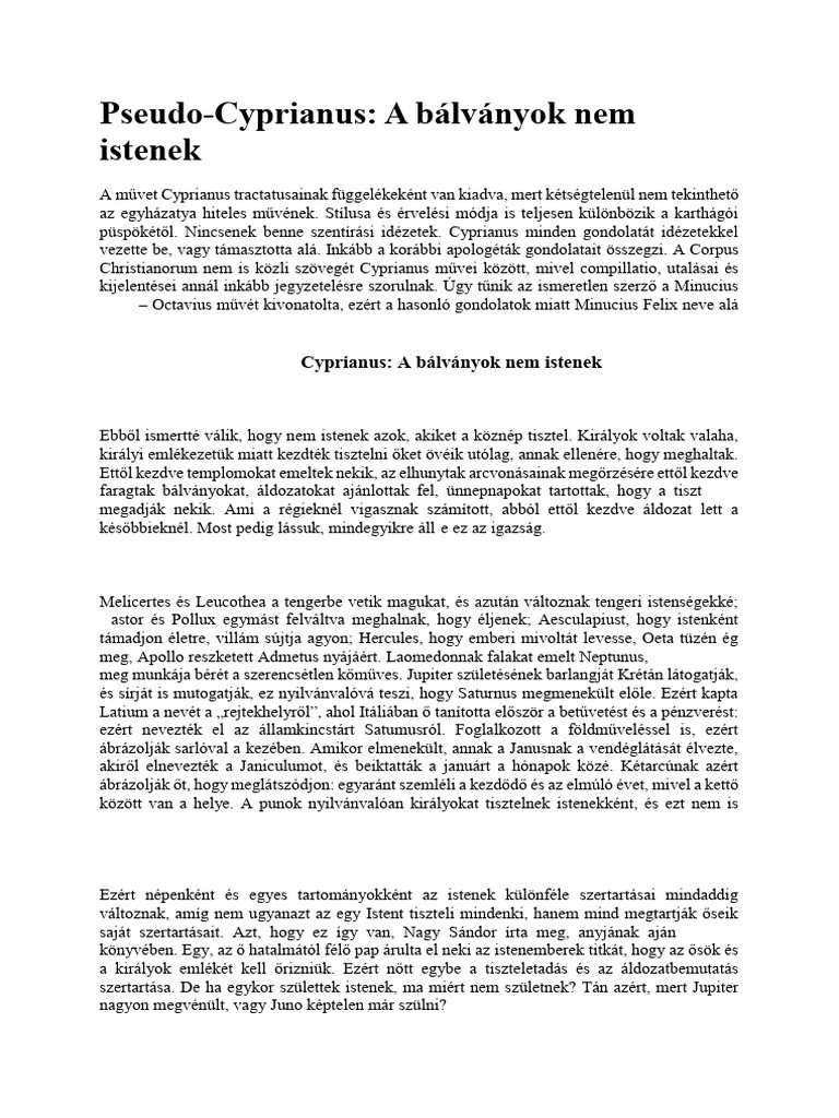 Pseudo-Cyprianus - A Bálványok Nem Istenek | PDF