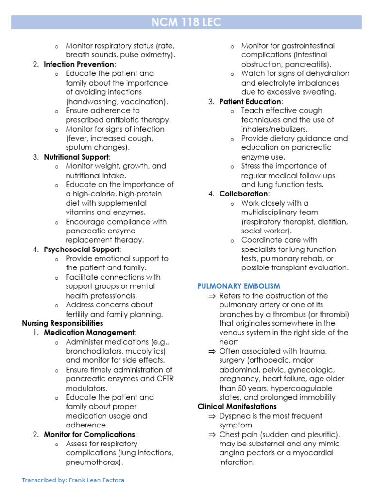 NCM 118 Lec Prelims - 240923 - 160509 | PDF | Pneumonia | Heart Failure