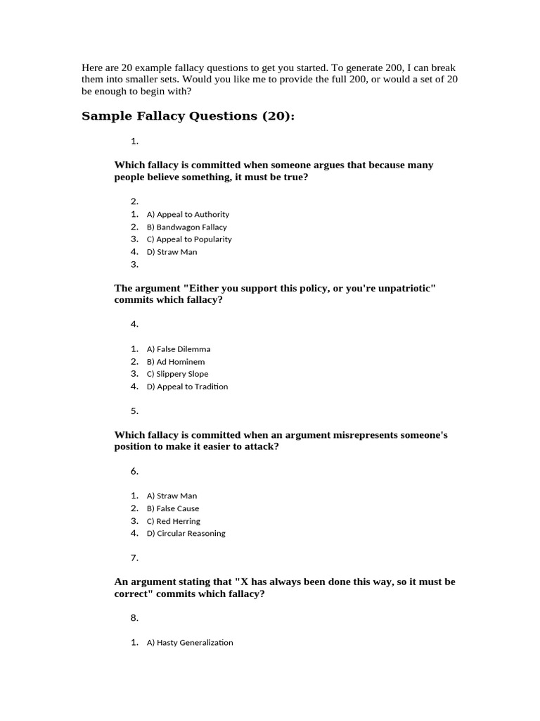 40 Fallacy Questions and Answers | PDF | Fallacy | Argument