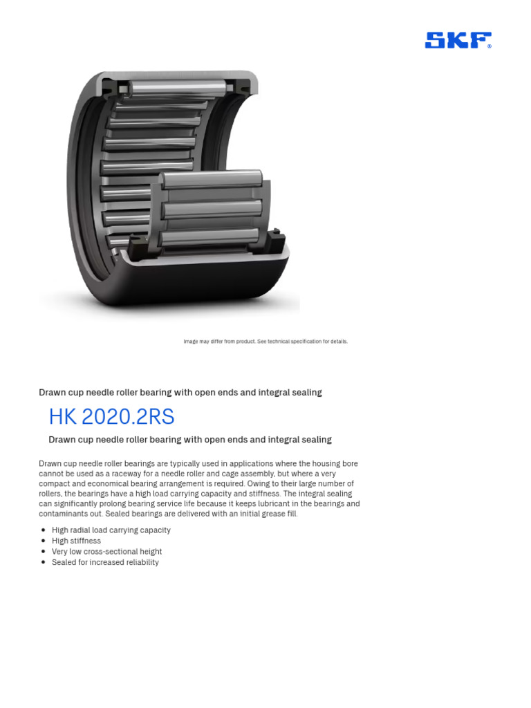 HK 2020.2RS - Needle Roller Bearings - SKF | PDF | Bearing (Mechanical ...