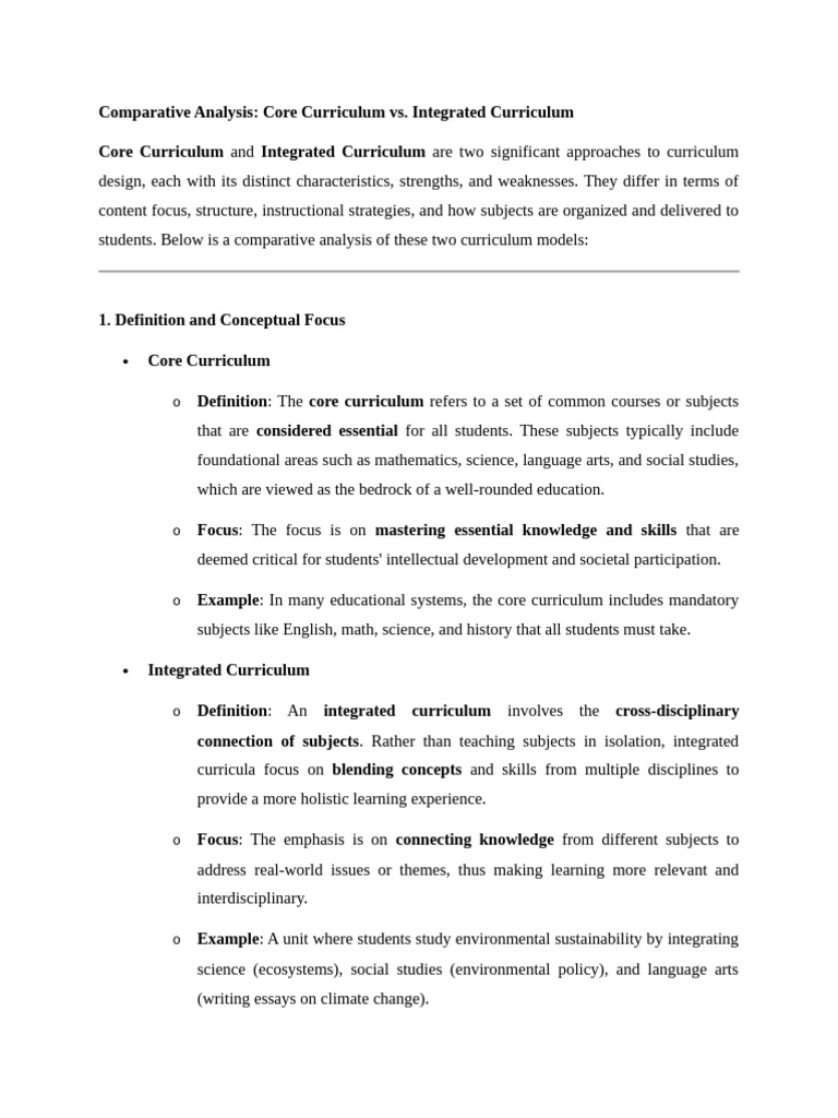 Comparative Analysis Integrated and Core Curriculum | PDF | Curriculum | Critical Thinking