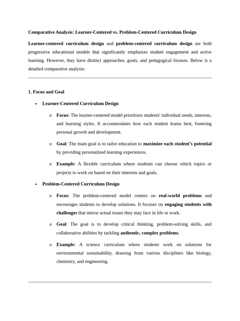 Comparative Analysis Problem Solving and Learner Centered Curriculum | PDF | Learning | Curriculum