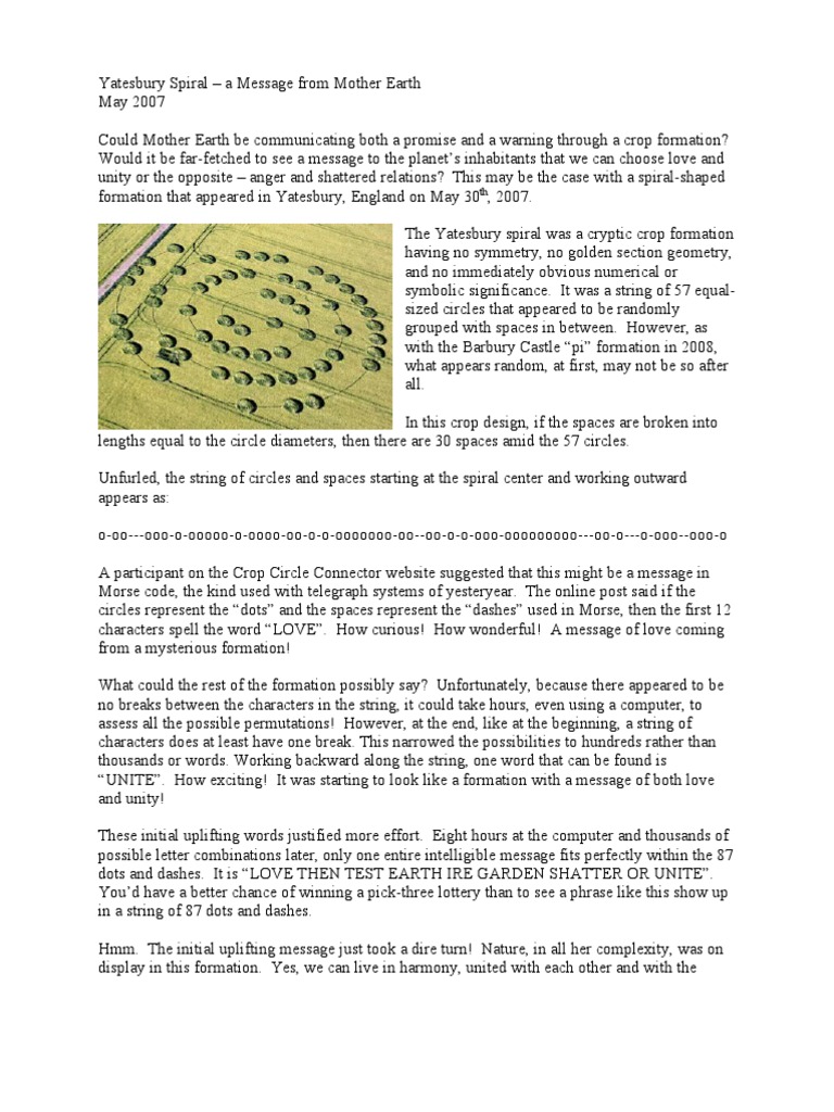 Yatesbury Spiral Crop Circle - Decoding and Interpretation | PDF ...