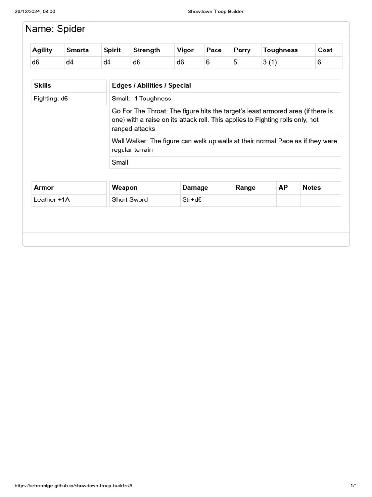 Showdown Troop Builder - Spider | PDF