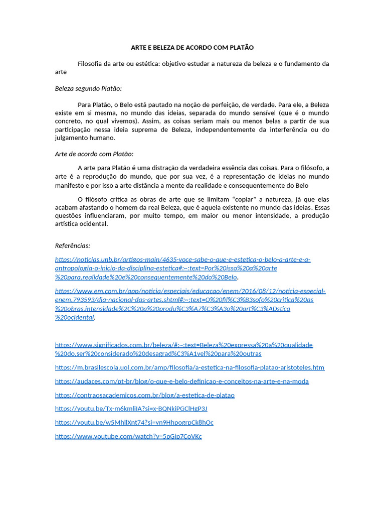 Beleza e Arte na Filosofia de Platão | PDF