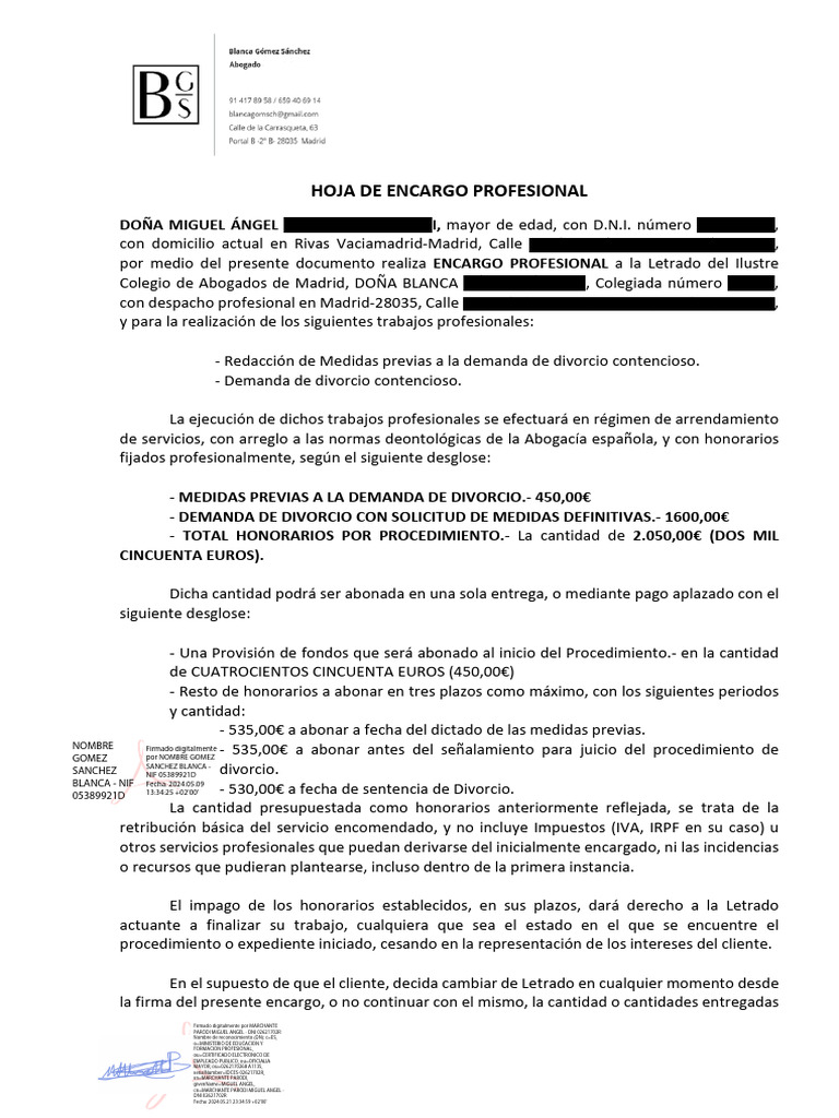 HOJA DE ENCARGO PROFESIONAL - Contencioso | PDF | Abogado