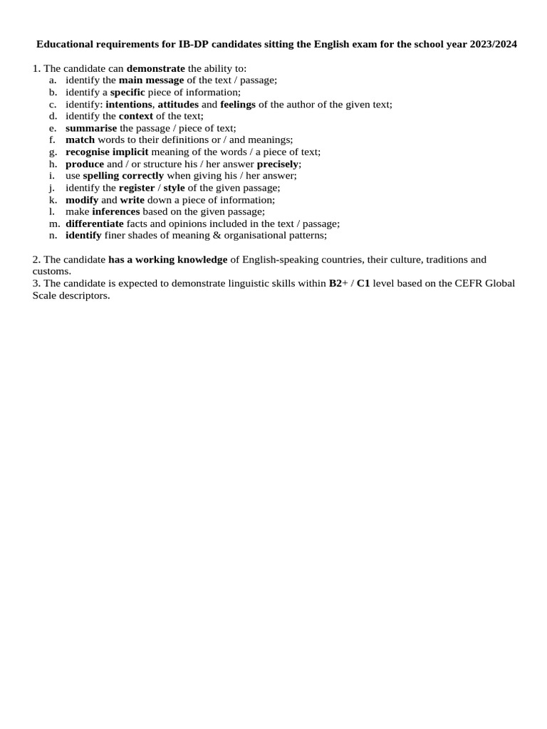 IB-DP English Exam Requirements 2023/24 | PDF