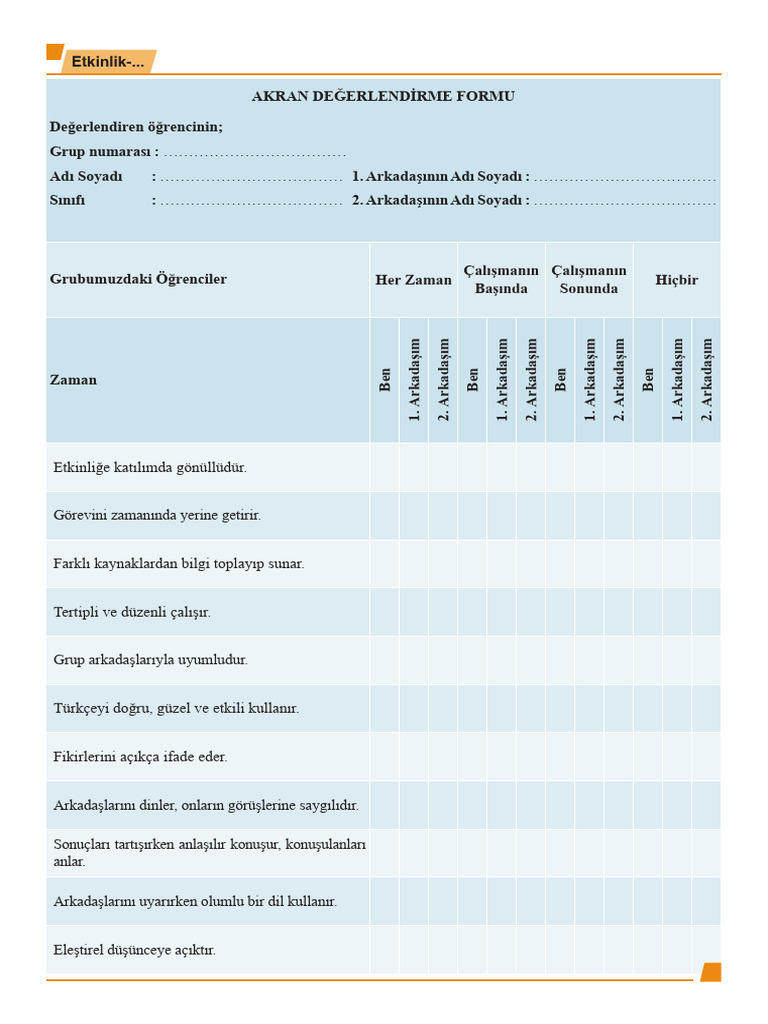 Akran Değerlendirme Formu | PDF