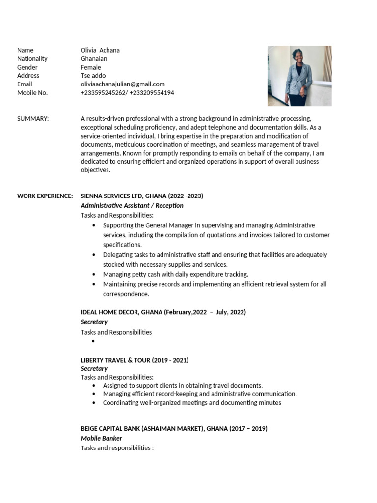 CV 2023 For Olivia Achana | PDF