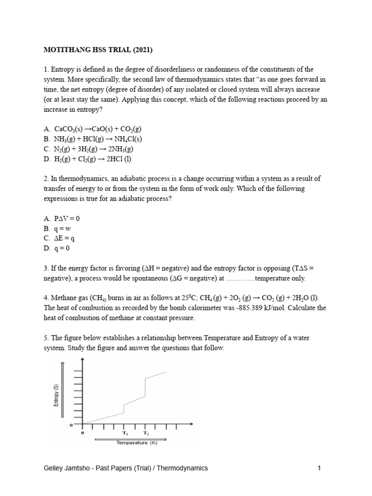 Thermodynamics Concepts and Calculations | PDF | Heat | Entropy