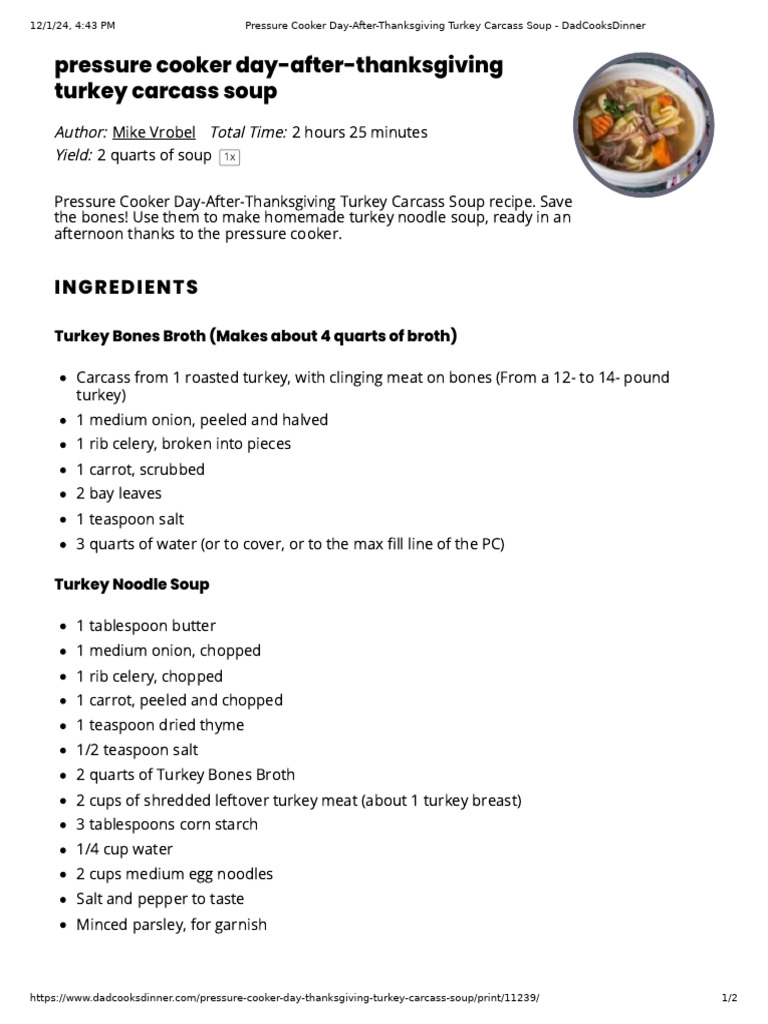 Day After Thanksgiving Delectable Turkey Carcass Soup in Instant Pot ...