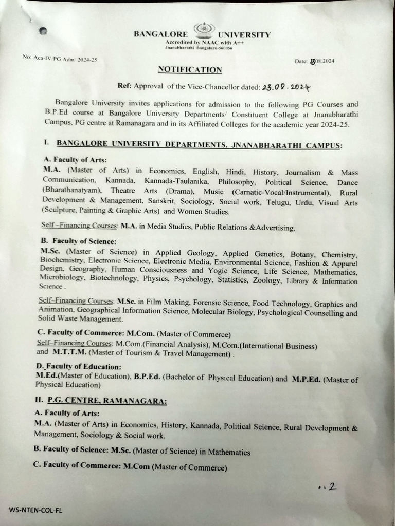 PG Admission Notification 2024-25 | PDF | Science