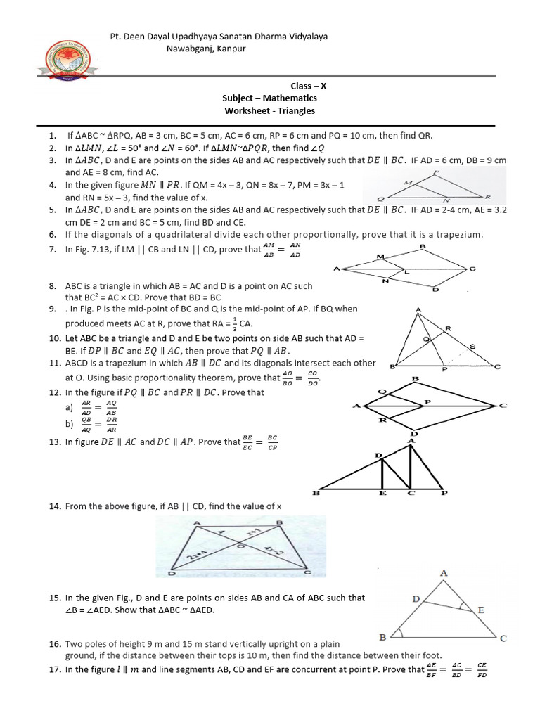 Class 10 Worksheet - Triangles | PDF | Classical Geometry | Euclid