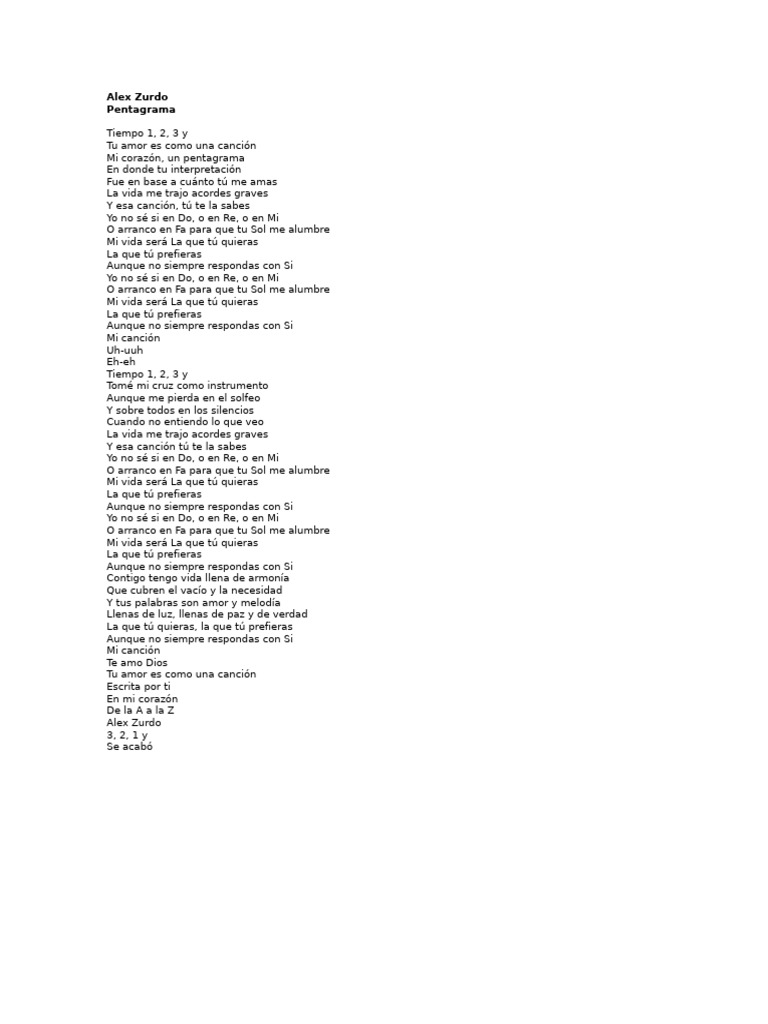 Letra de "Pentagrama" de Alex Zurdo | PDF