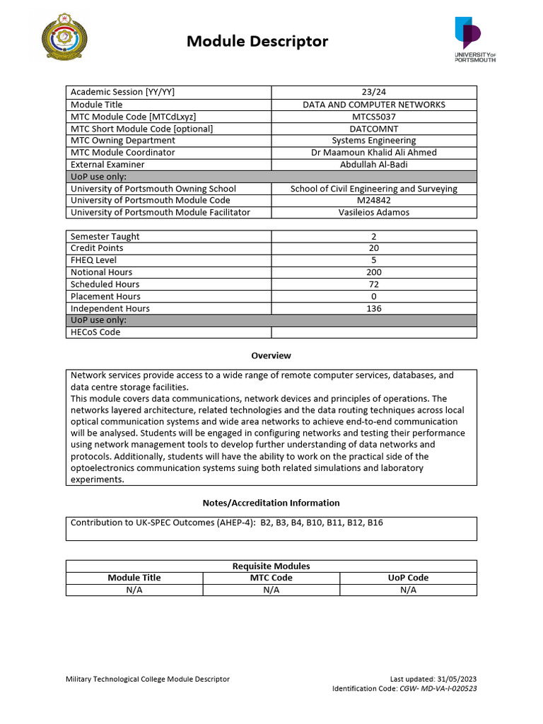 2324_MD_MTCS5037 | PDF | Computer Network | Ip Address