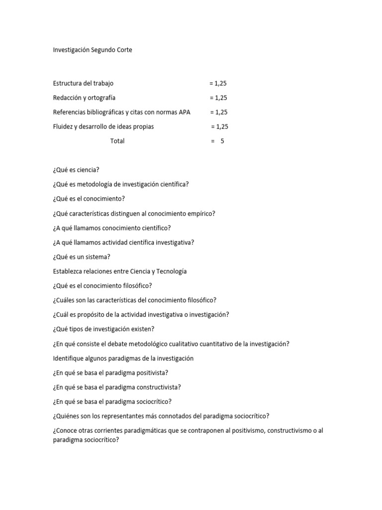 Taller segundo corte Investigacion- Ciencia CUN-para cargar | PDF