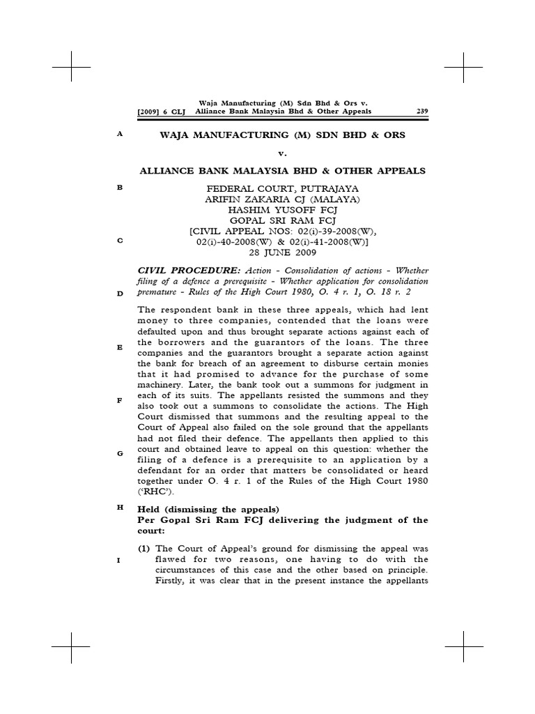 Waja Manufacturing (M) SDN BHD & Ors v. Alliance Bank Malaysia BHD ...