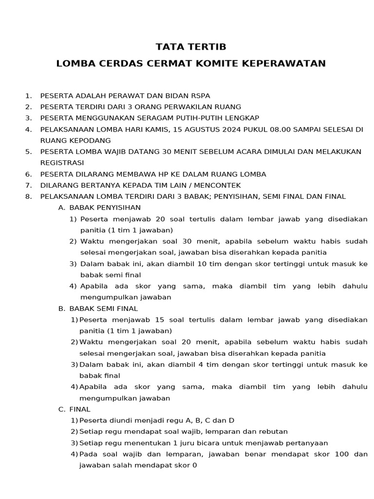 TATA TERTIB LOMBA-1 | PDF