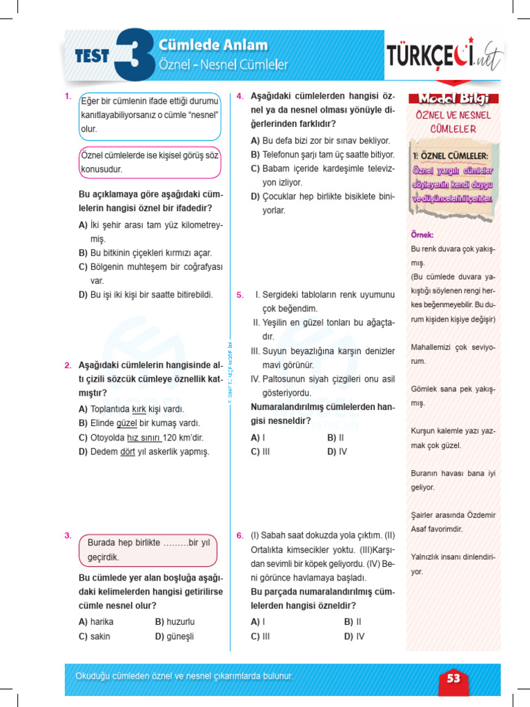 Öznel - Nesnel Cümleler 1 | PDF